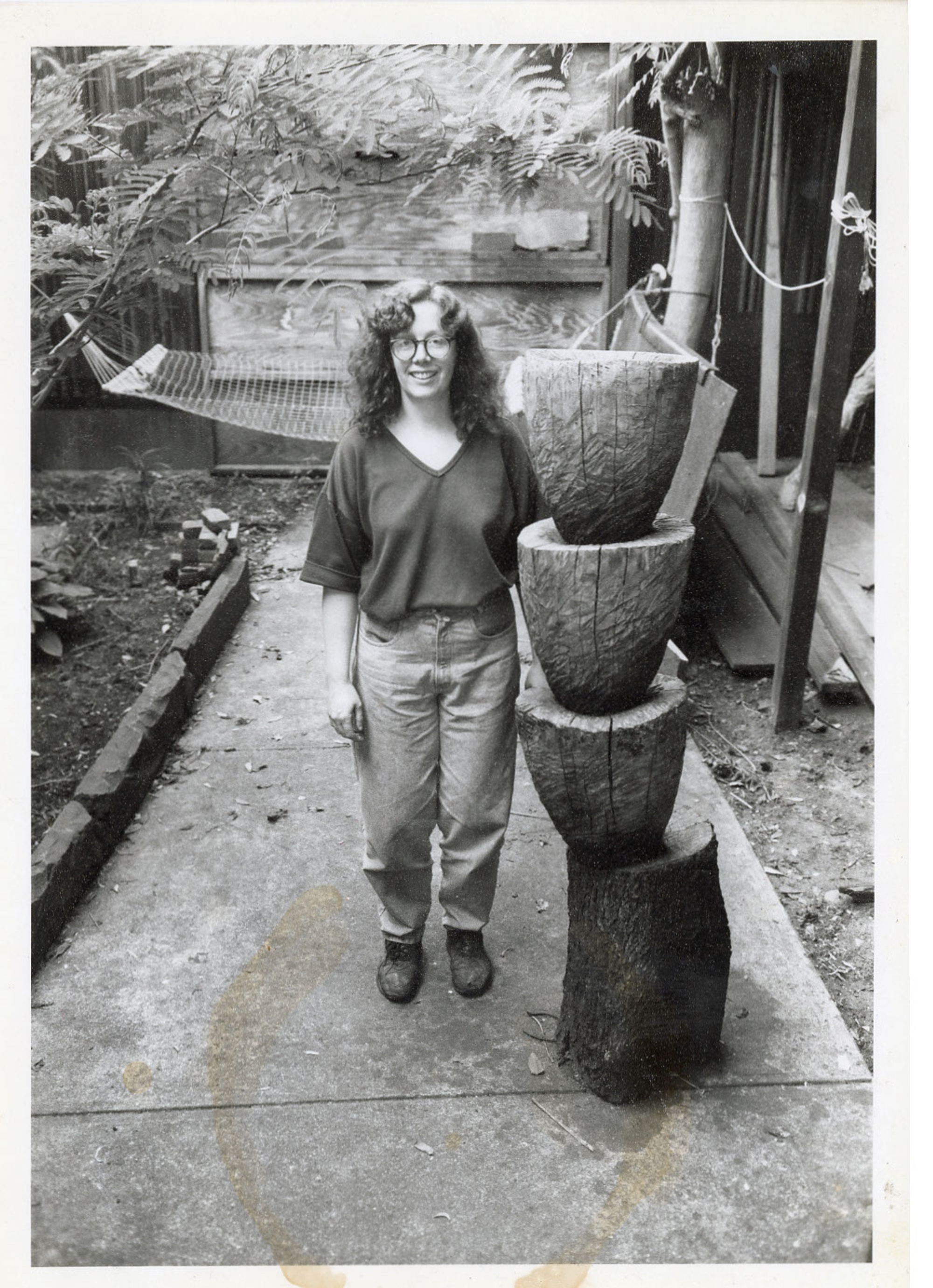 Artist Catherine Cullen with Stack of Hearts - TFI