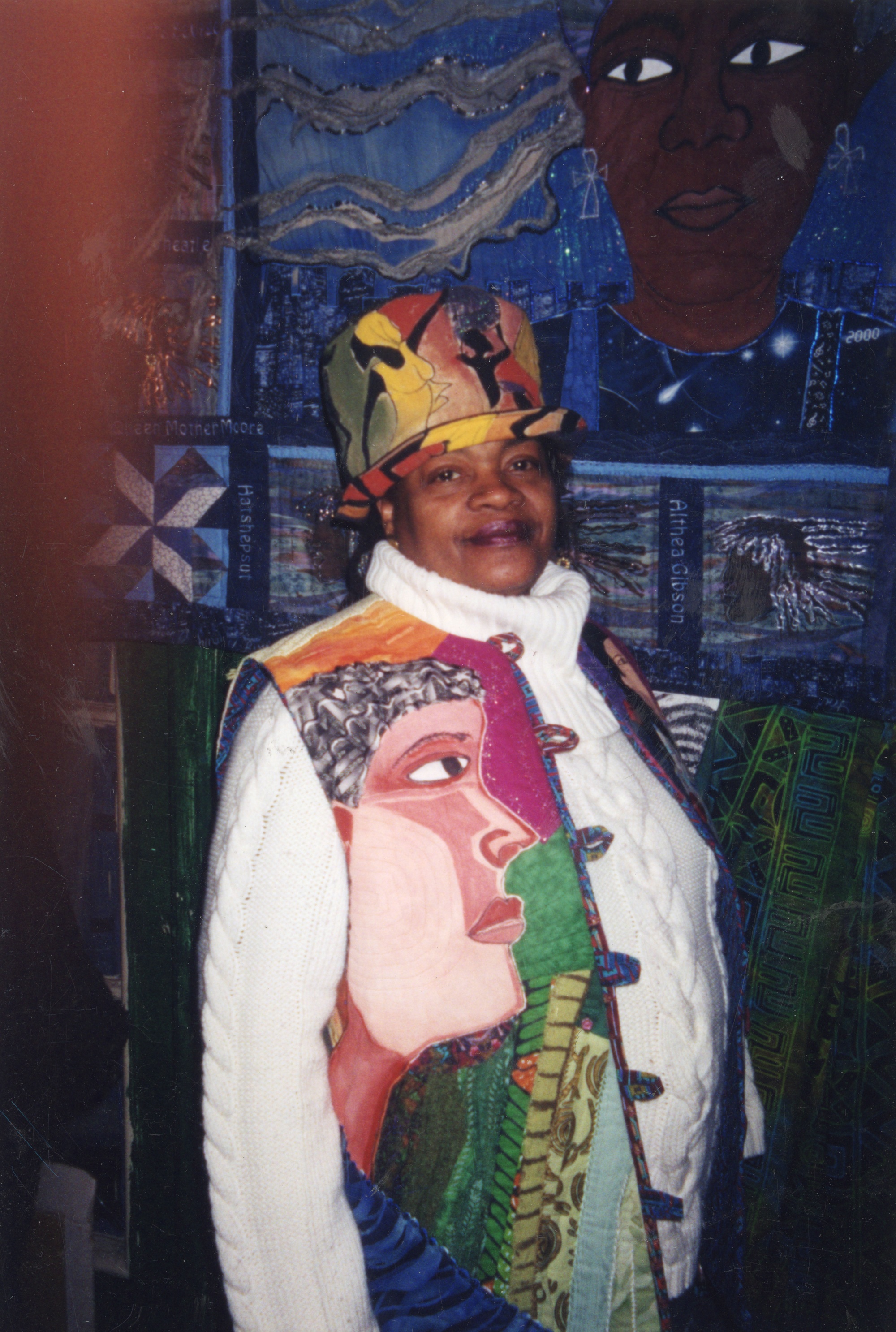 Dindga McCannon wearing her quilted vest - TFI