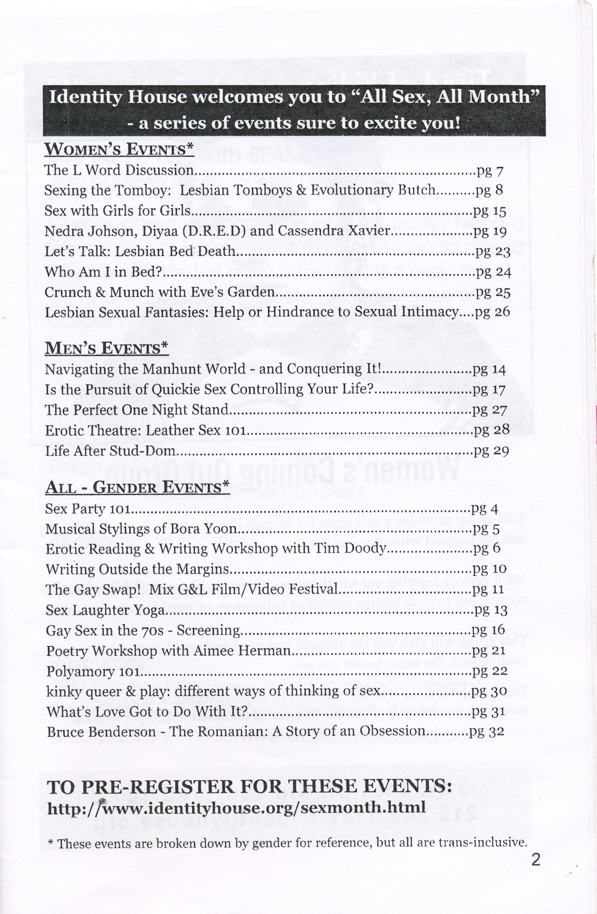 Identity House Monthly Events - TFI