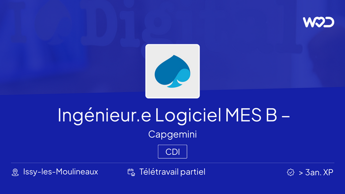 Ingénieur.e Logiciel MES Grade B (CDI) – Paris, Grenoble ou Lyon - Capgemini - IT job