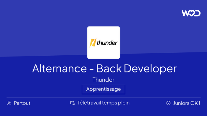 Alternance - Back Developer Junior C#.Net Azure - Thunder - IT job